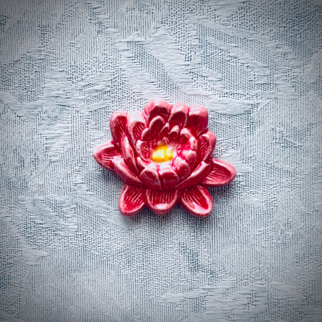 Red Ceramic Lotus for Mosaic Garden Art, Koi Pond Stepping Stone, Hand ...