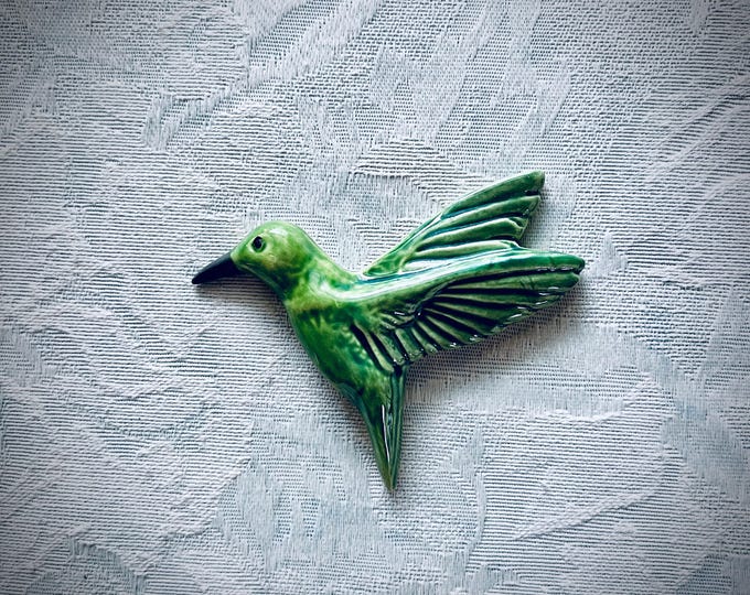 Green Ceramic Hummingbird for Mosaic Garden Art, Hand Painted Tile ...