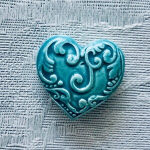 Blue Ceramic Heart for Mosaic Art, Valentine Mixed Media, Hand Painted ...