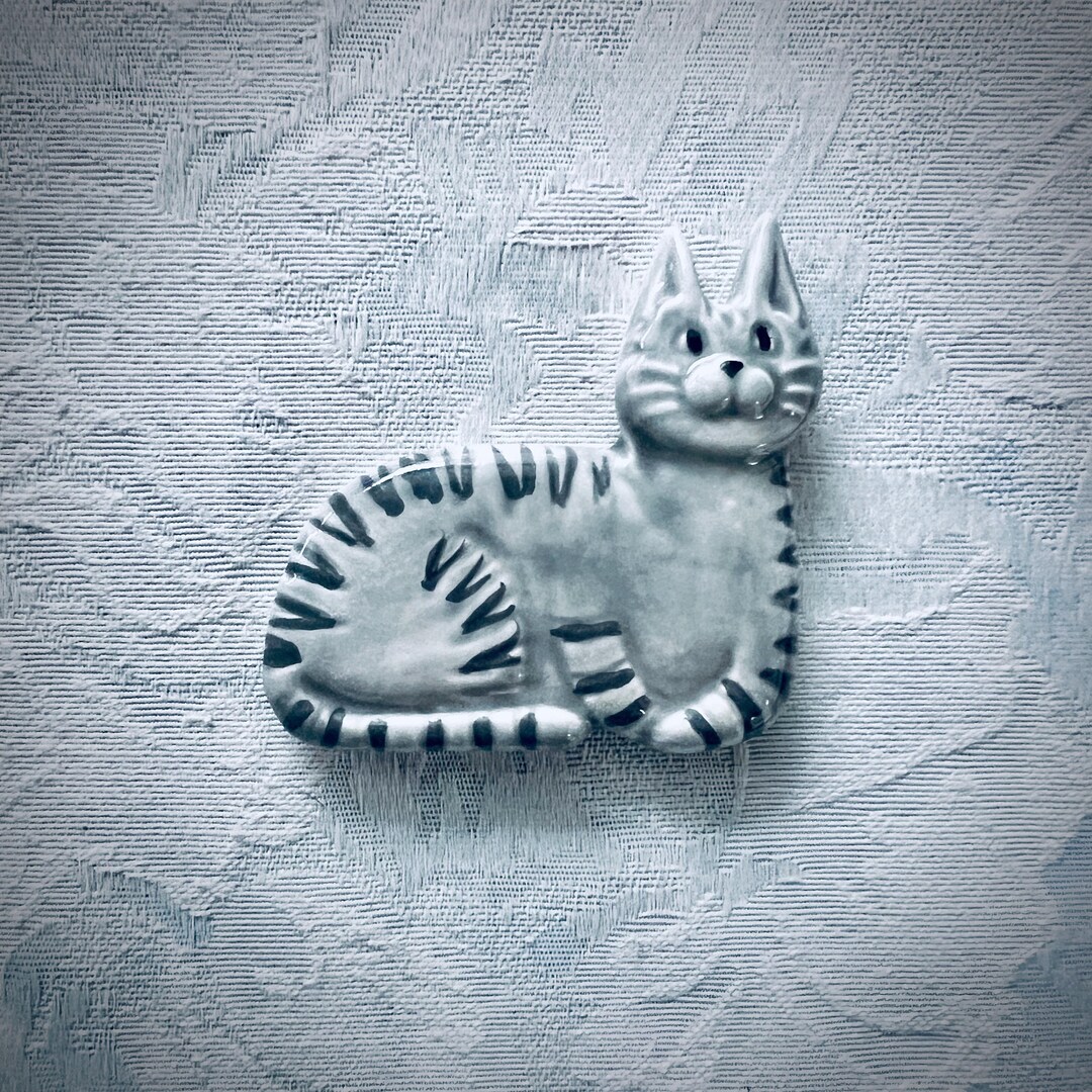 Gray Ceramic Cat Tile for Mosaic Garden Art, Cat Lover Stepping Stone ...