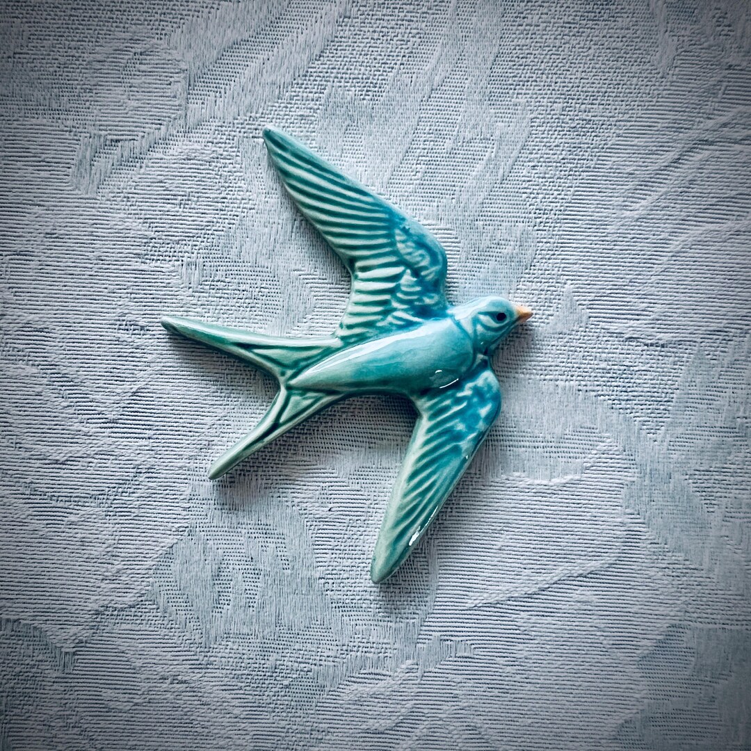 Turquoise Ceramic Bird for Mosaic Garden Art, Bird Bath, Hand Painted ...