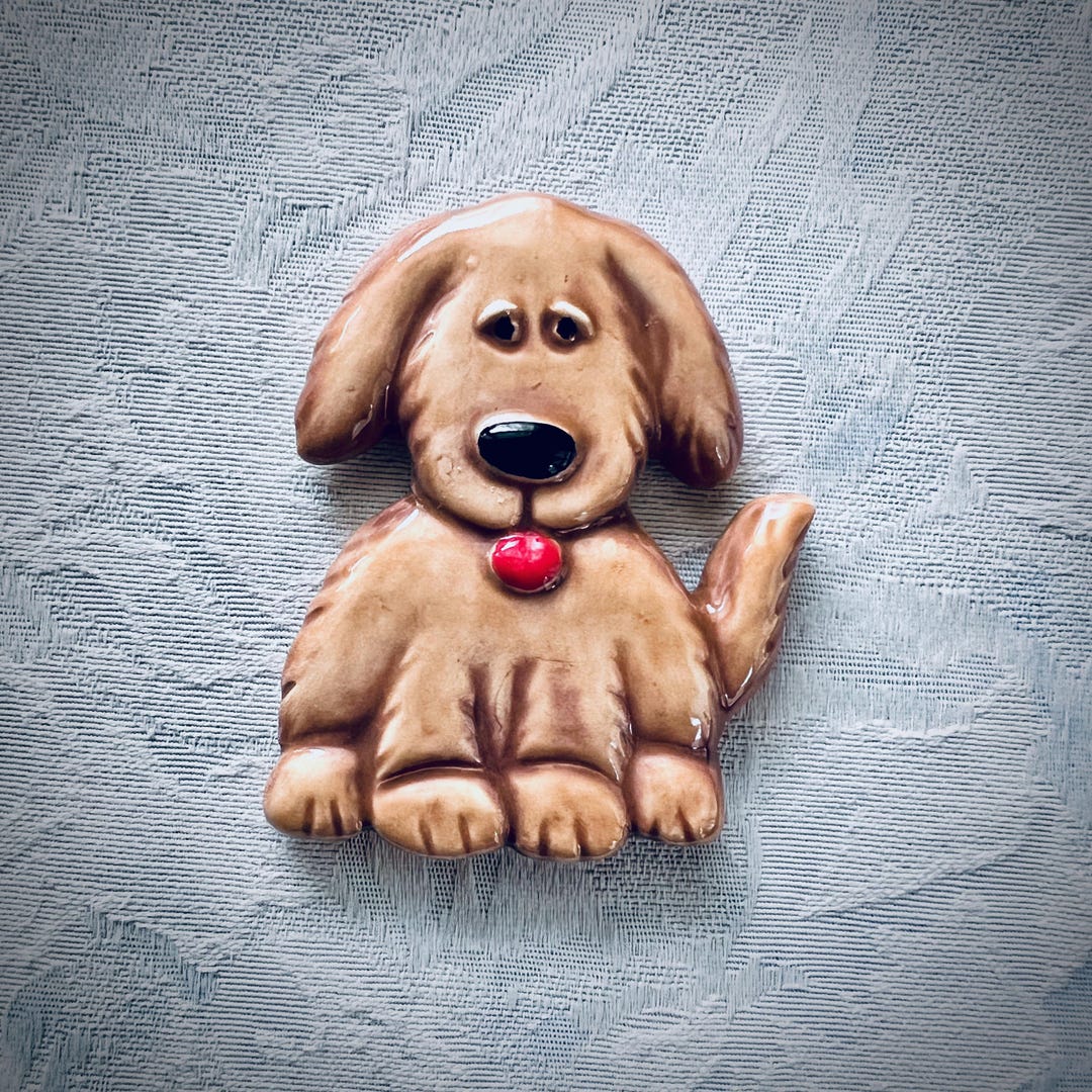 Tan Ceramic Dog, Hand Painted Art Tile, Garden Mosaic Supply, Pet ...