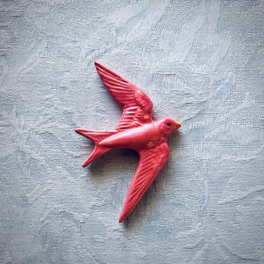 Pink/red Ceramic Bird for Mosaic Garden Art, Bird Bath, Hand Painted ...