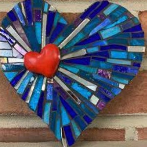 Blue Ceramic Heart for Mosaic Art, Valentine Mixed Media, Hand Painted ...