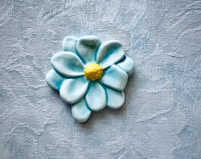 Aqua Ceramic Magnolia for Garden Art, Steppingstone or Bird Bath, Hand ...