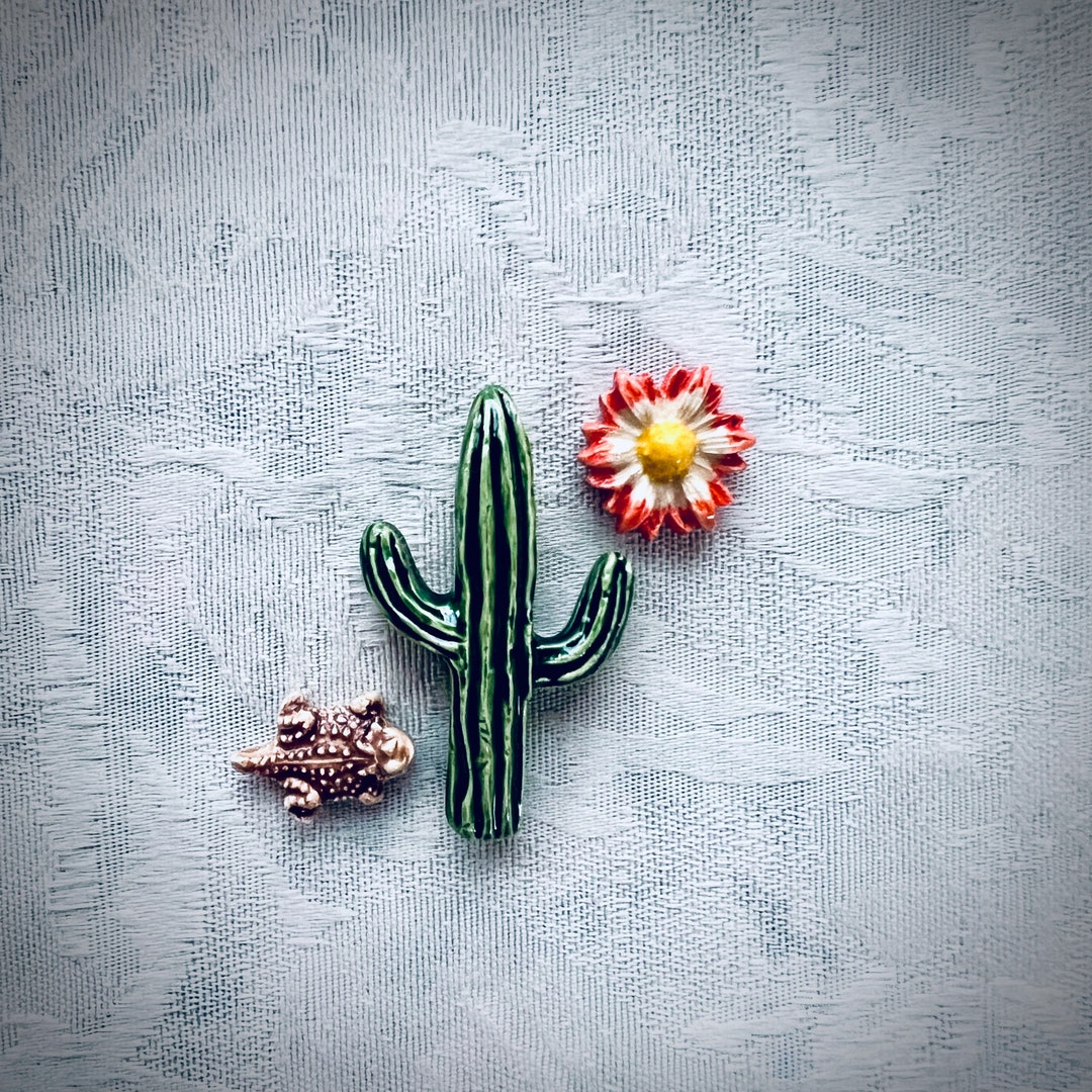 Ceramic Desert Tiles for Mosaic Southwest Art, Cactus Flower & Horned ...