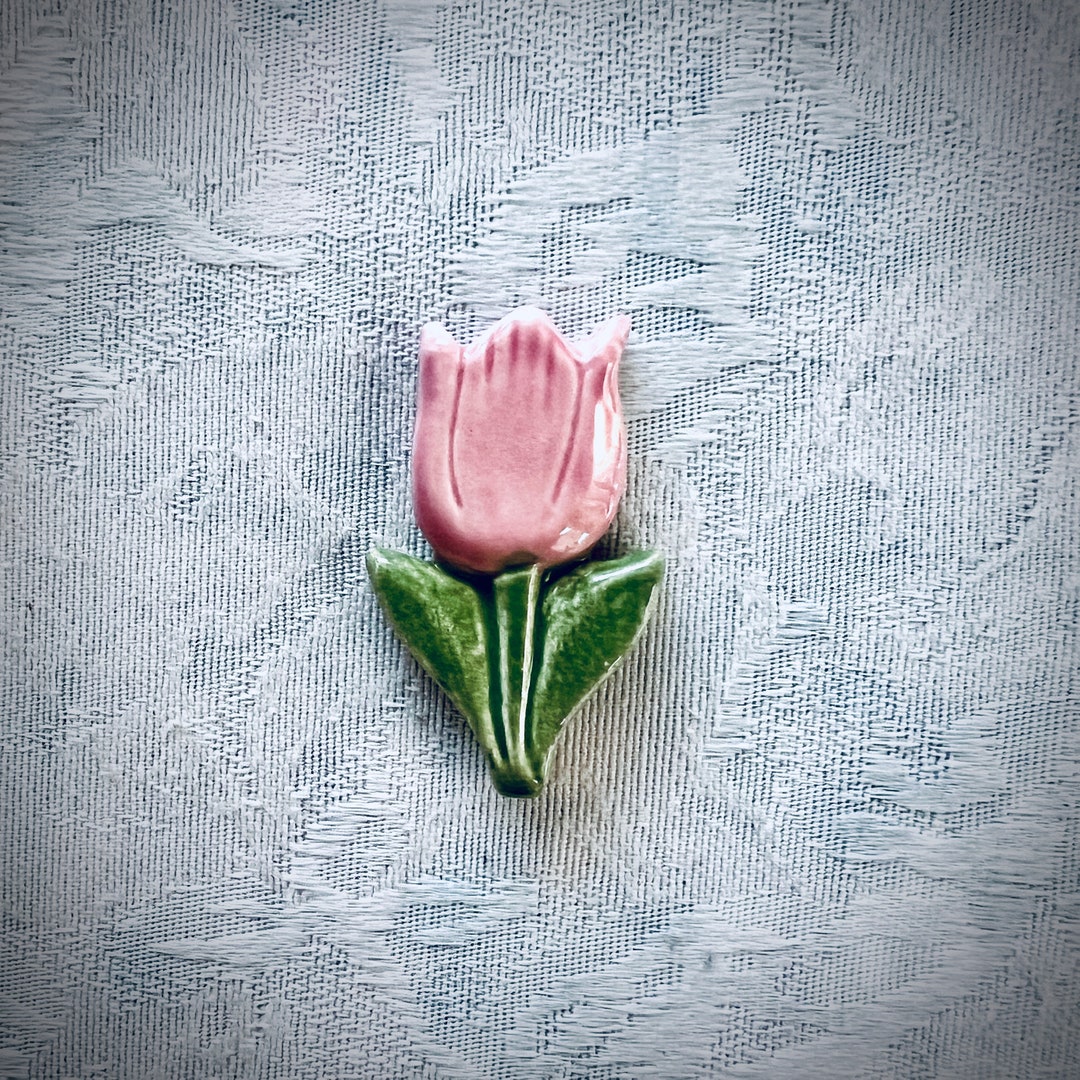 Pink Ceramic Tulip, Hand Painted Art Tile, Garden Mosaic Supply - Etsy