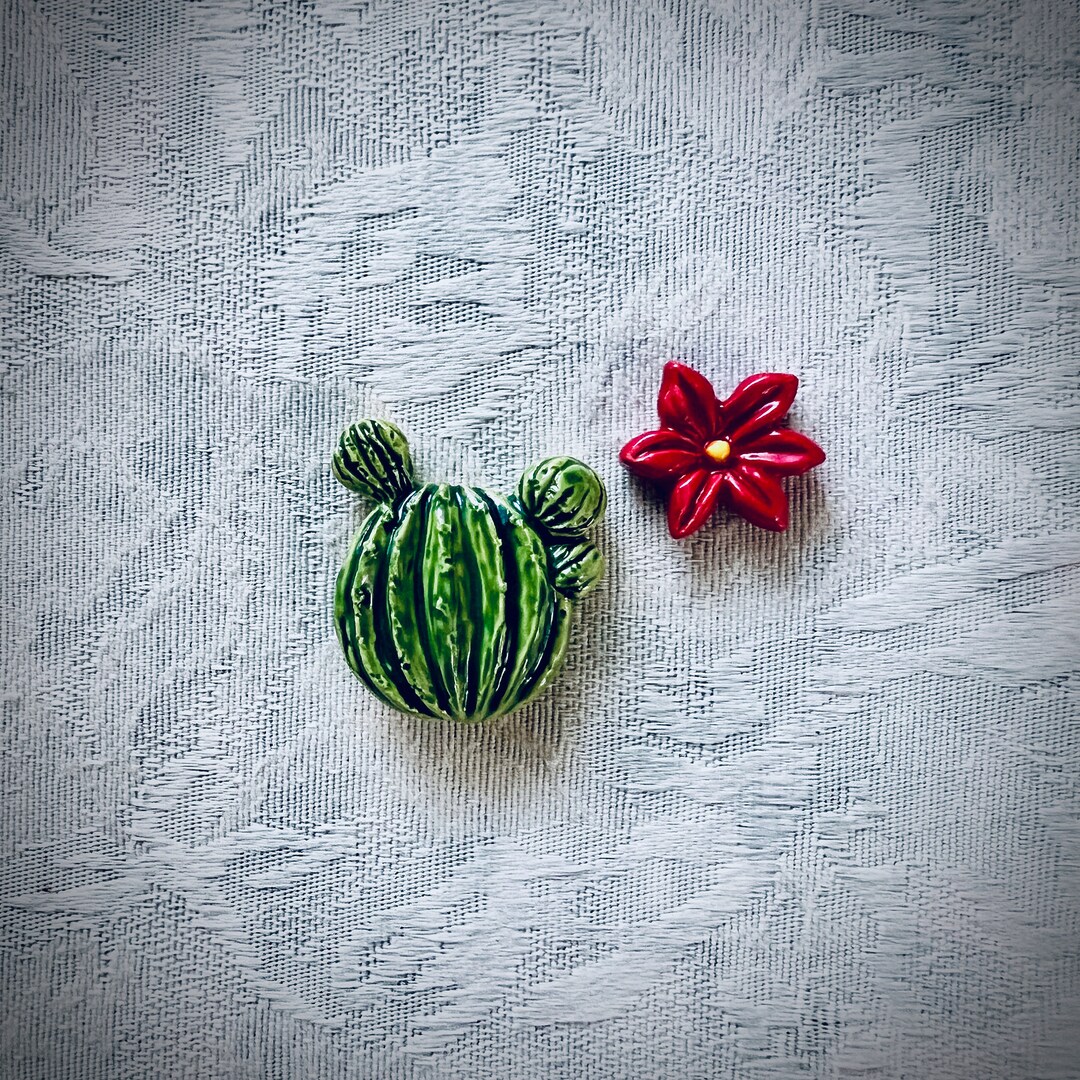 2 Ceramic Desert Tiles for Mosaic Southwest Art, Cactus & Flower Hand ...