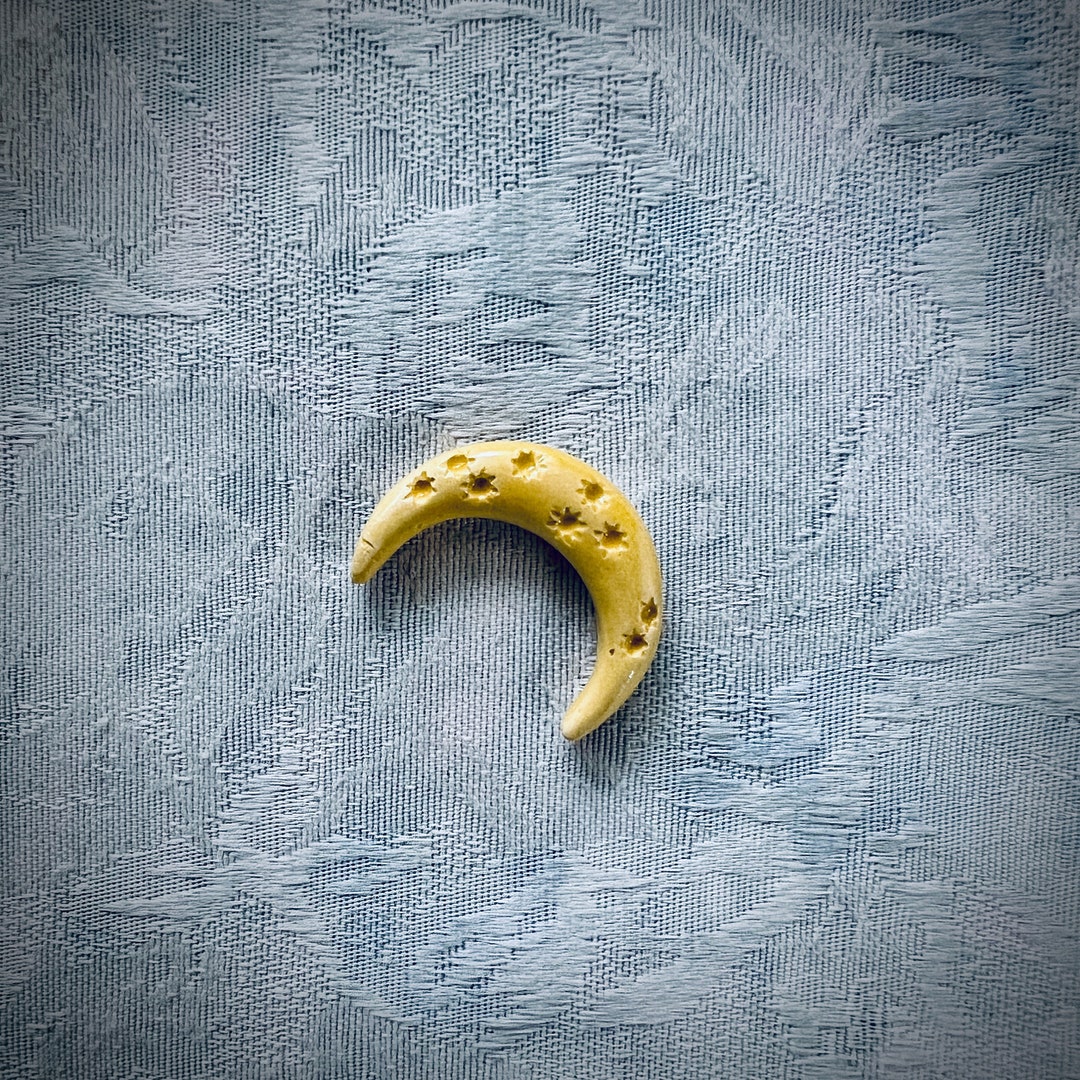 Yellow Ceramic Moon for Mosaic Garden Art, Mixed Media, Hand Painted ...