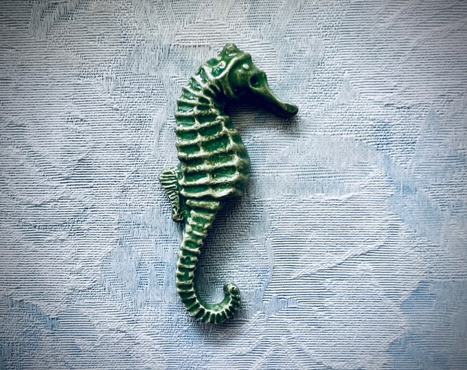 Green Ceramic Seahorse for Mosaic Seascape Art, Sea Life Shower Wall or ...