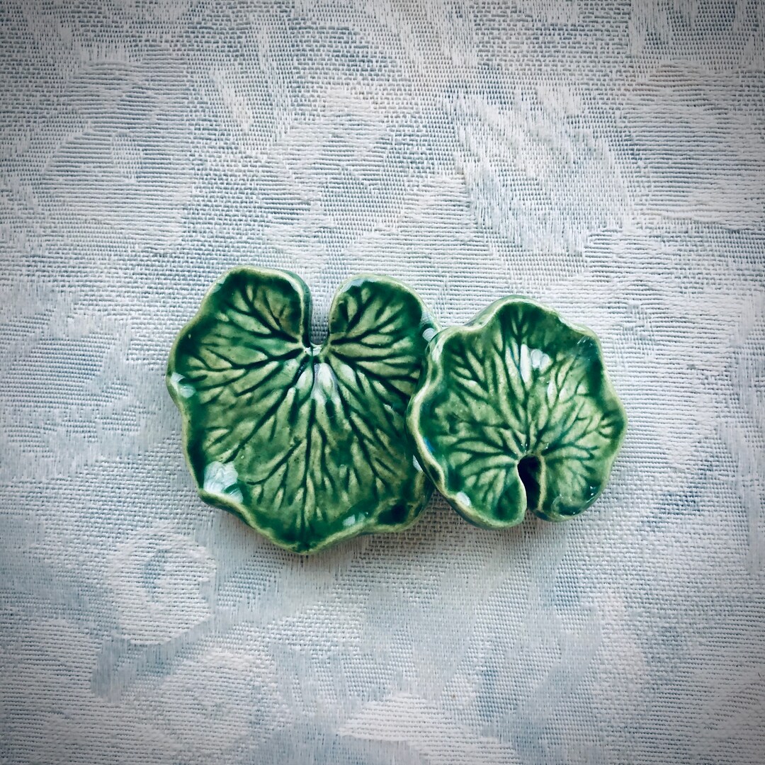 2 Ceramic Lily Pad Tiles for Mosaic Koi Pond Art, Stepping Stone, Hand ...