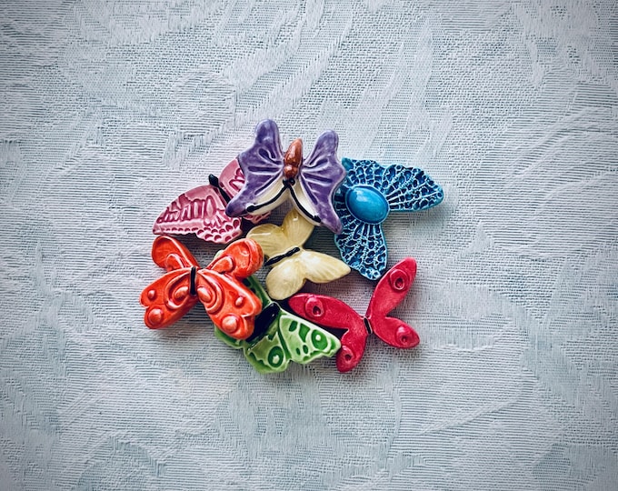 7 Ceramic Butterflies for Mosaic Art, Decorative Art Tile, Hand Painted ...
