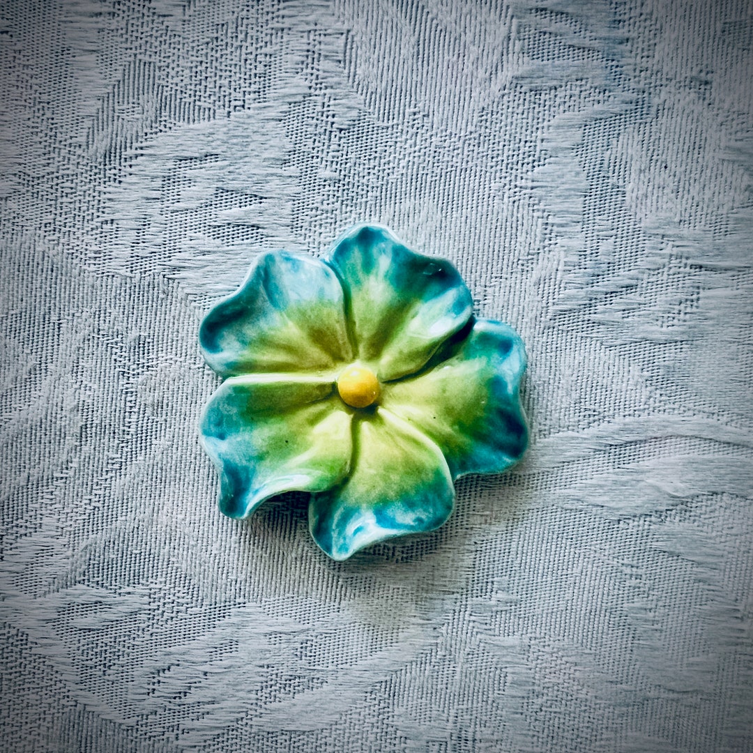 Chartreuse & Blue Ceramic Flower for Mosaic Garden Art, Bird Bath or ...