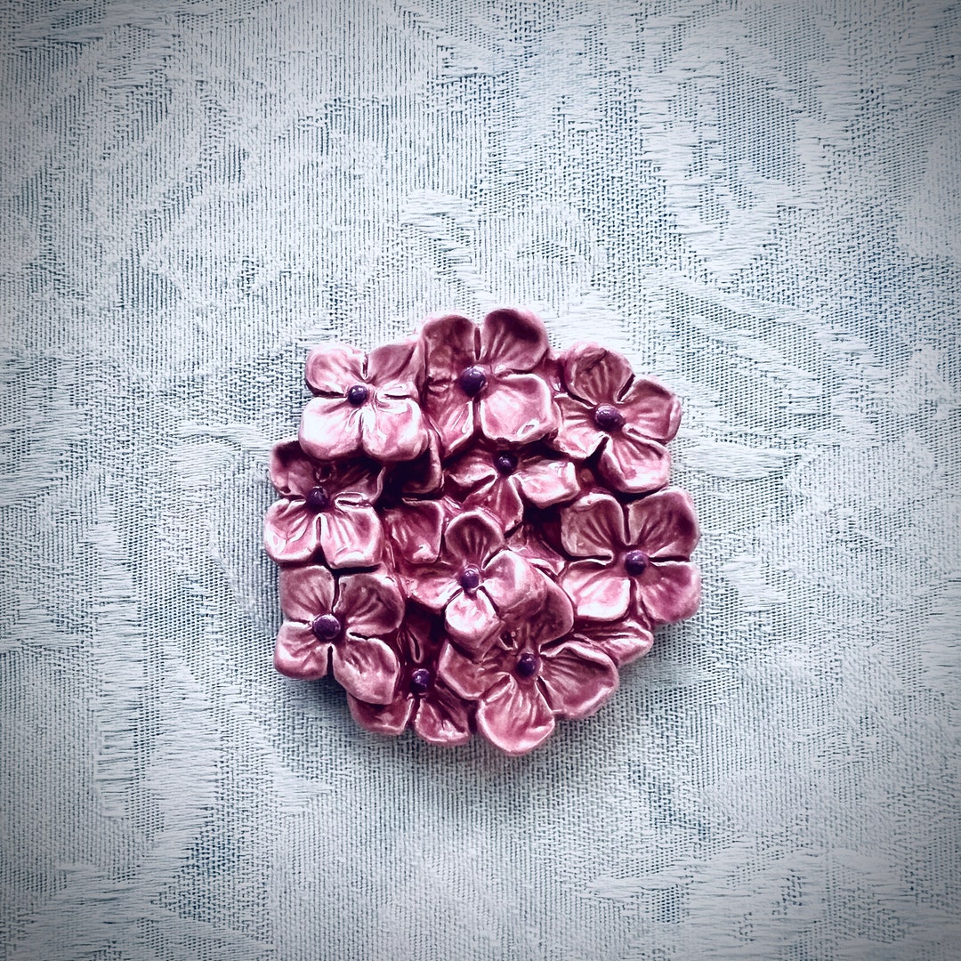 Pink Ceramic Hydrangea Tile for Mosaic Garden Art, Hand Painted Molded ...