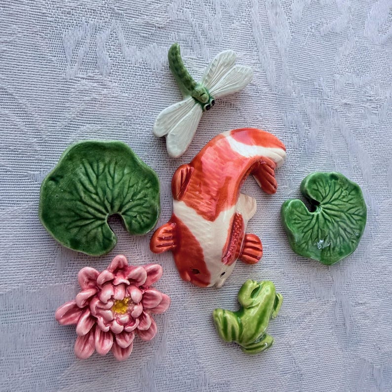6 Koi Pond Ceramic Art Tiles, Hand Painted, Seascape Mosaic Supply - Etsy