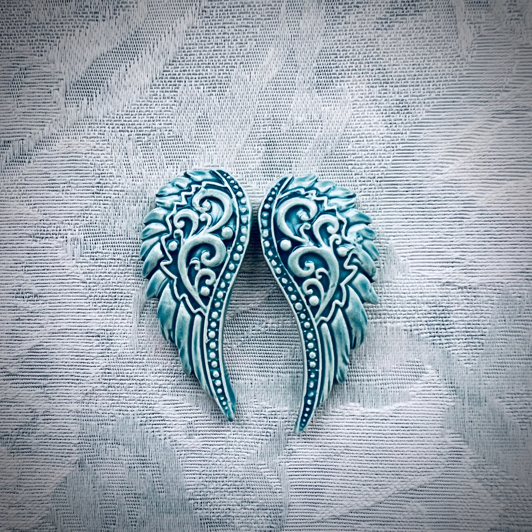 Aqua Ceramic Angel Wings for Mosaic Art, Christian Mixed Media, Hand ...