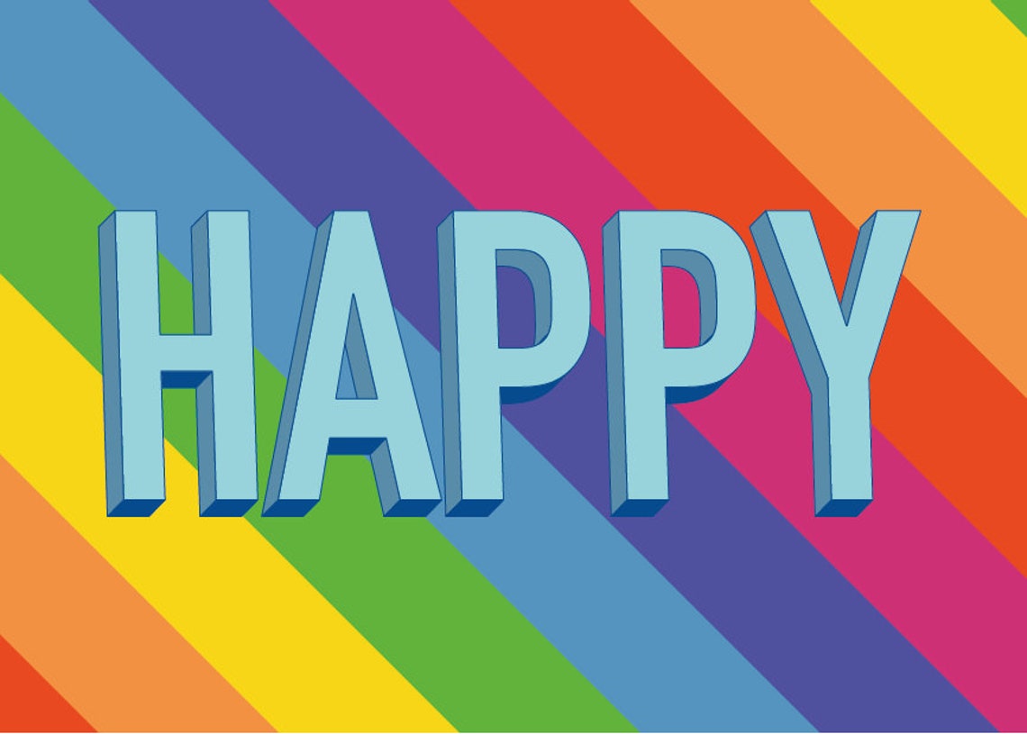 Rainbow typography art print HAPPY - Etsy.de
