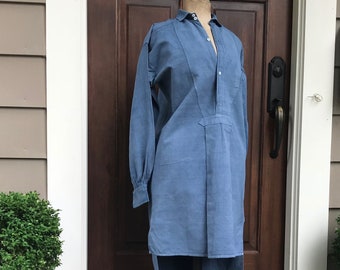French Indigo Linen Chemise, Workwear Shirt, Artist Smock French Indigo Linen Chemise, Workwear Shirt, Artist Smock