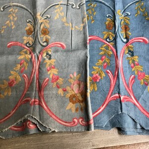 French Printed Indigo Linen Fabric, Floral Design, Homespun Linen ...