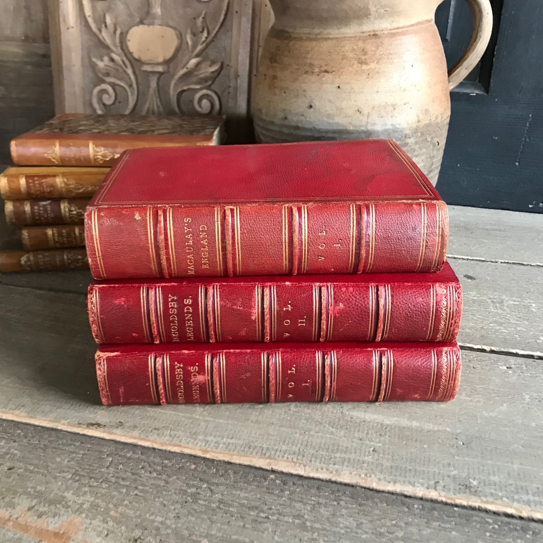 1 19th C Red Leather Bound Book, England, Stacking Display, 1860s 1870s ...