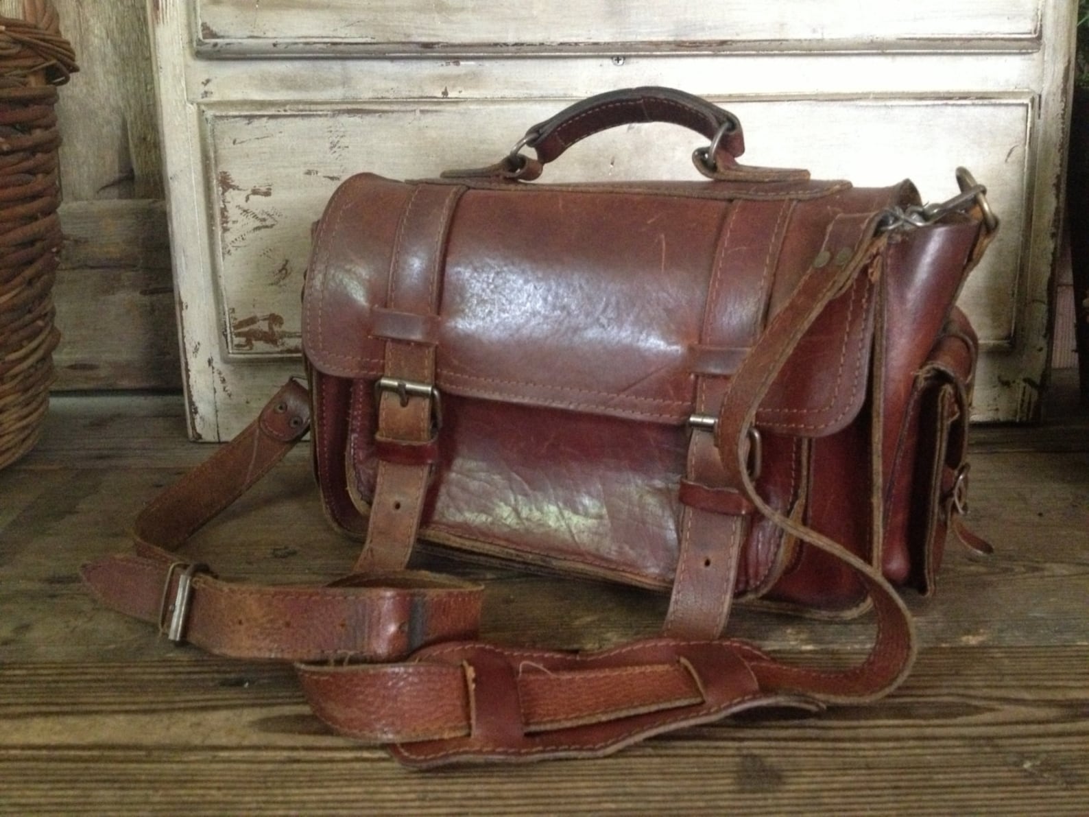 Leather Satchel Briefcase Handbag Rustic Crossbody Artisan Rustic Dark ...