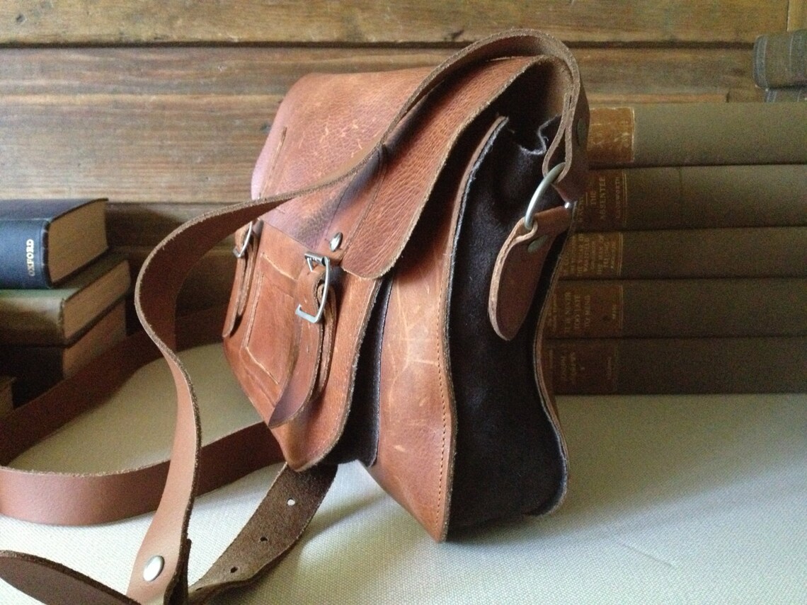 Leather Satchel Messenger Handbag Mini Briefcase Handcrafted Chestnut ...
