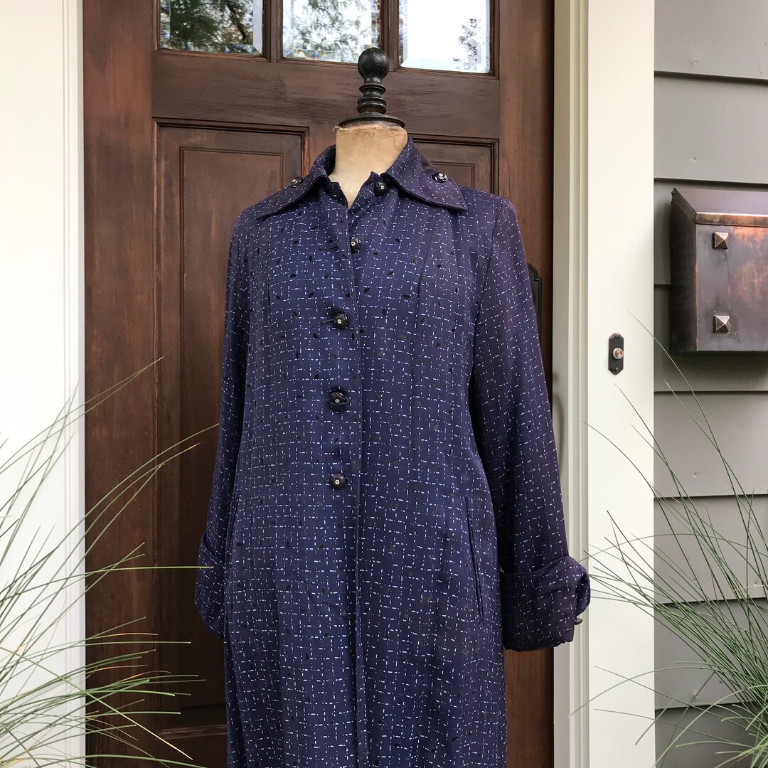 1940s Blue Swing Coat, Full Length, Lined, Rhinestone Buttons, Velvet ...