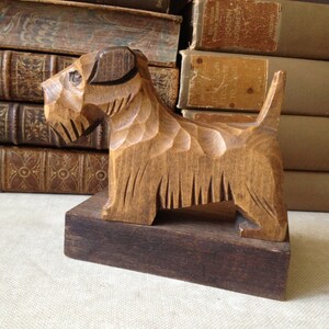 Vtg Artisan Handcarved Wooden Treen Scottish Terrier Dog // Bookend ...