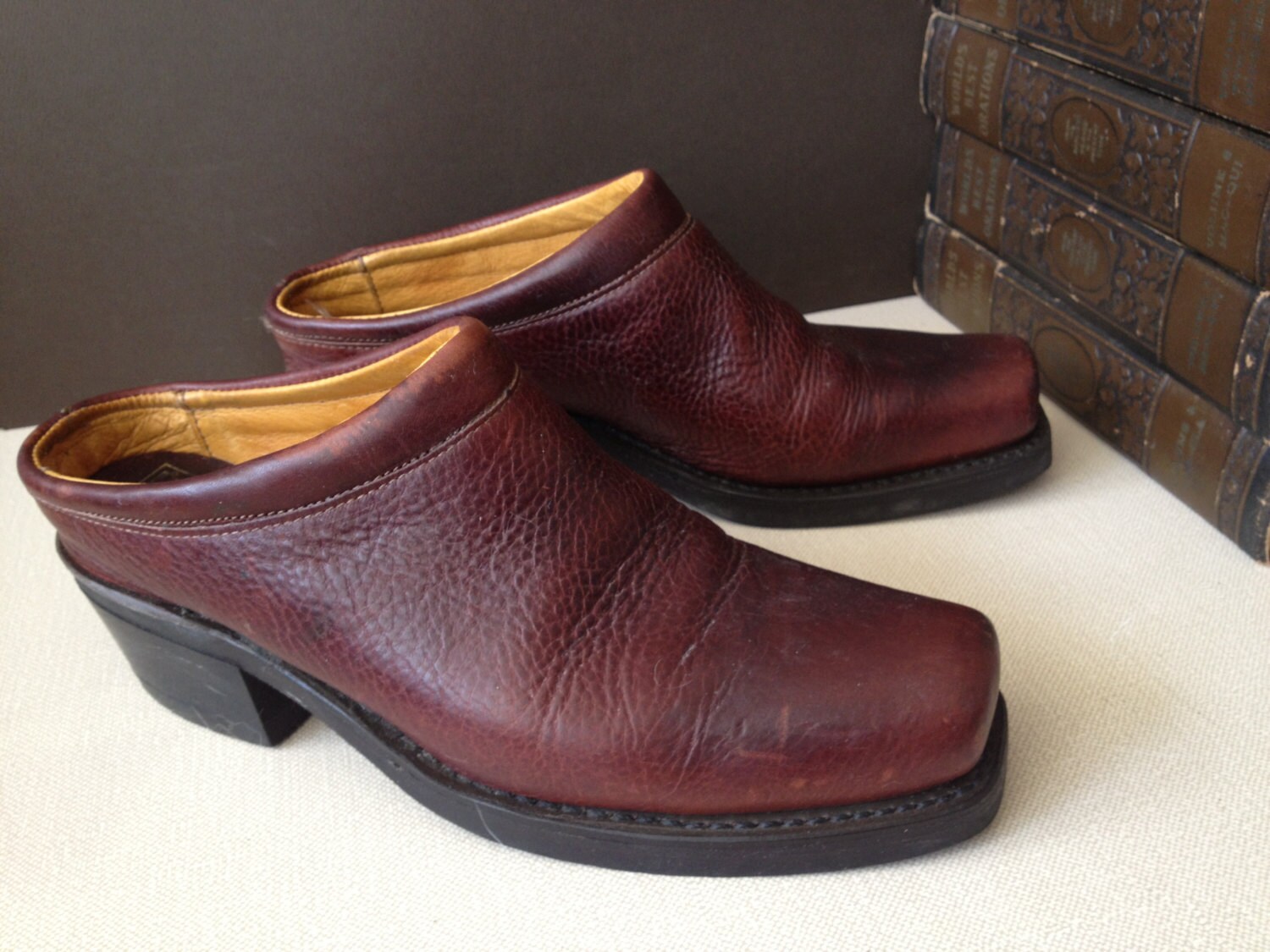 Frye Brown Leather Clog Western Shoe Boot Made in USA Size 8.5 - Etsy UK