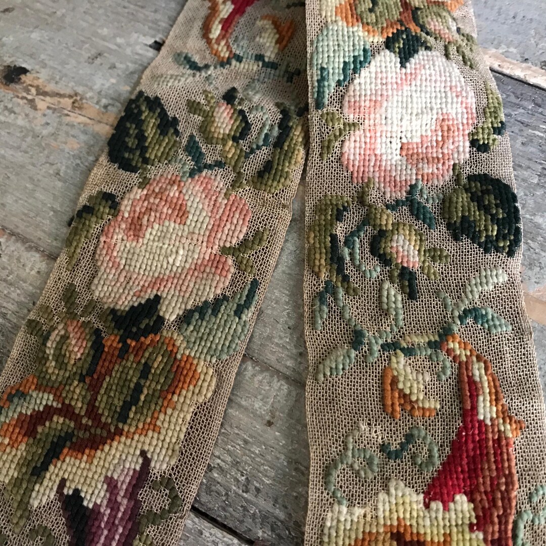 French Floral Petit Point Embroidery Trim, 22 Inch Remnant, Period ...