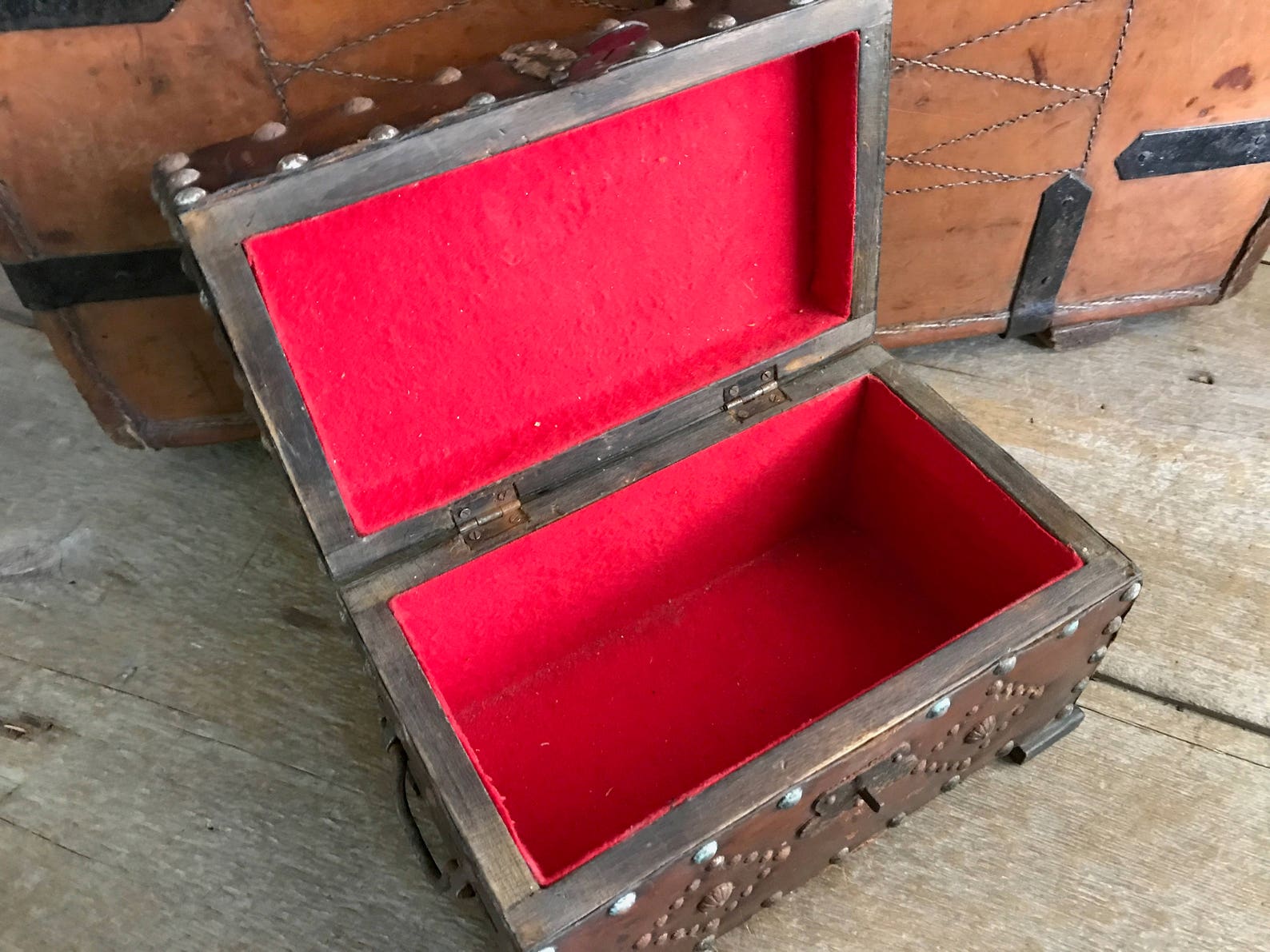 Rustic French Leather Document Box, Brass Cartouche, Porcelain Painted ...