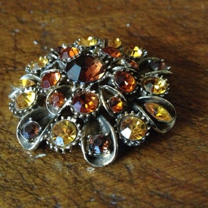 1930s Amber Rhinestone Pin Brooch, Shirt Scarf Hat Jewelry, Rust Brown ...