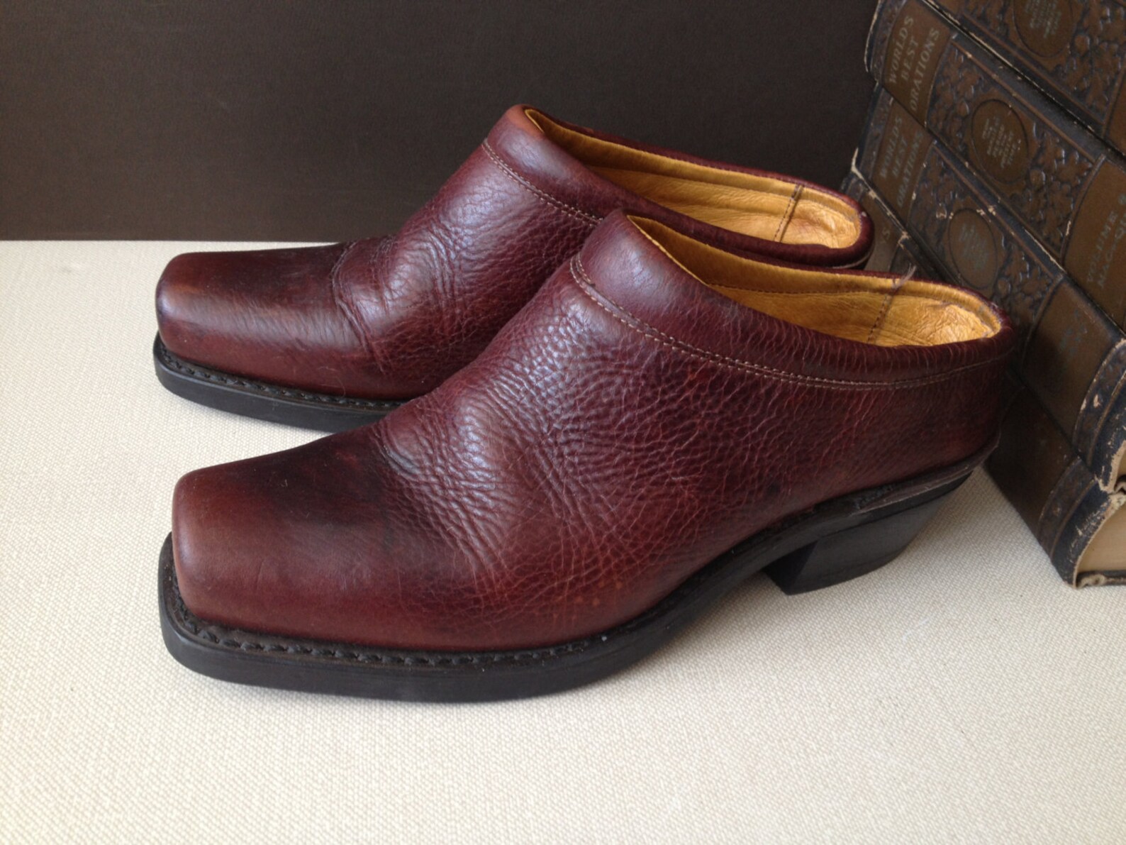 Frye Brown Leather Clog Western Shoe Boot Made in USA Size 8.5 | Etsy UK