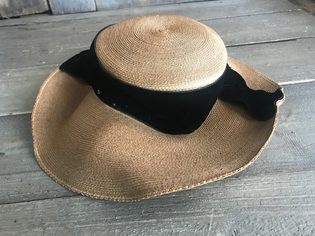Antique French Straw Hat, Edwardian, Panama Straw Bonnet, Wide Brim ...
