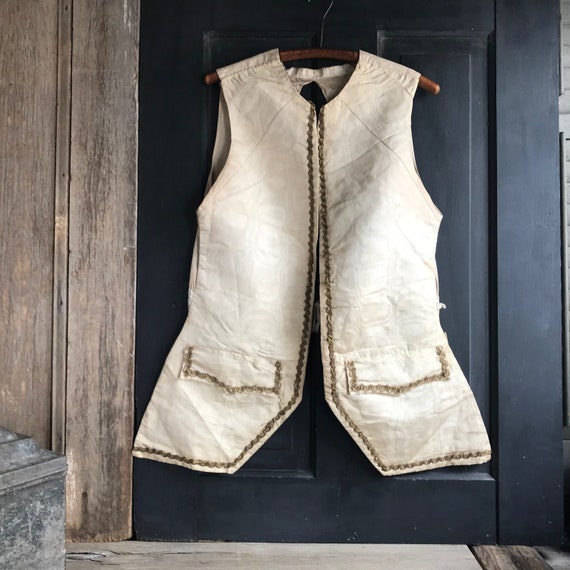 French Waistcoat Gilet Vest Moire Silk, Metallic Trim… - Gem