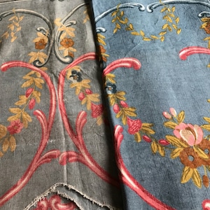 French Printed Indigo Linen Fabric, Floral Design, Homespun Linen ...