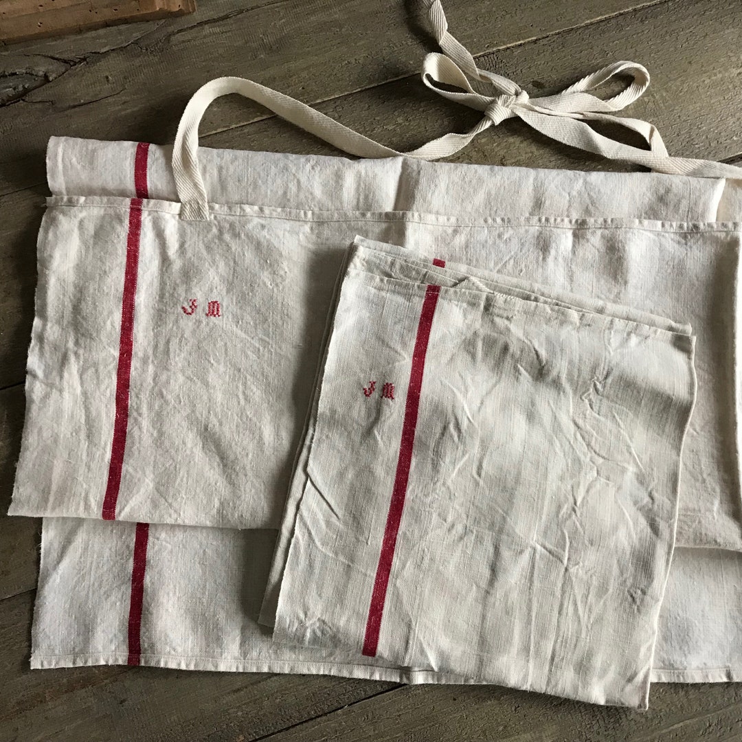 French Linen Chef Apron, Baker, Red Stripe, Chore Apron, Monogrammed ...