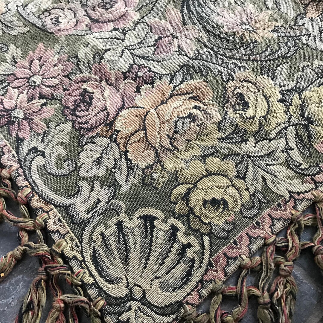 French Floral Tapis De Table, Tablecloth, Roses, Peonies, Wool Jacquard ...