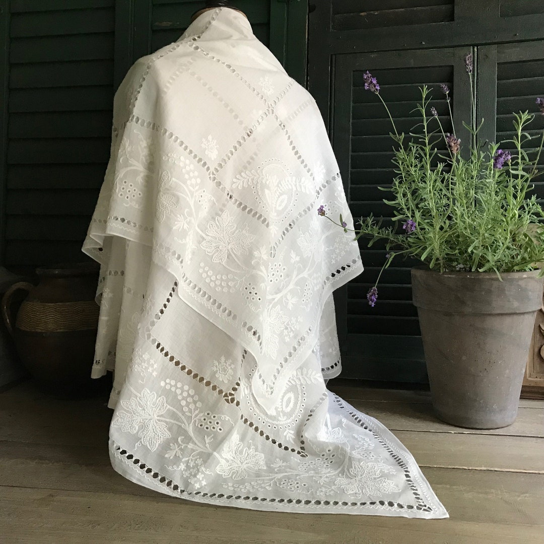 18th C French Fichu Wedding Shawl, Scarf, Arlesienne Hand Embroidery ...