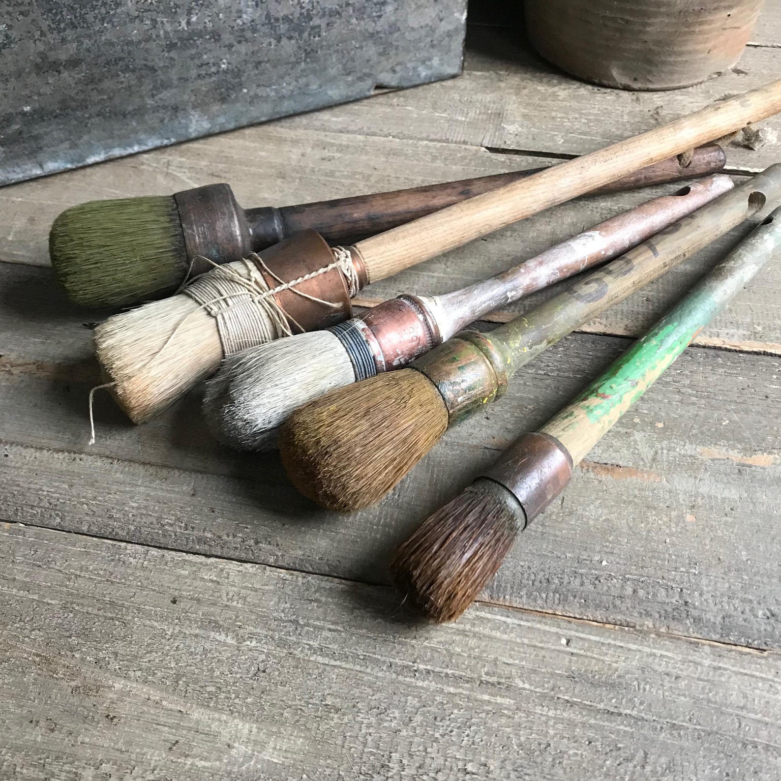 French Copper Paint Brush, Large Round Brush, Industrial Decor, Wood ...