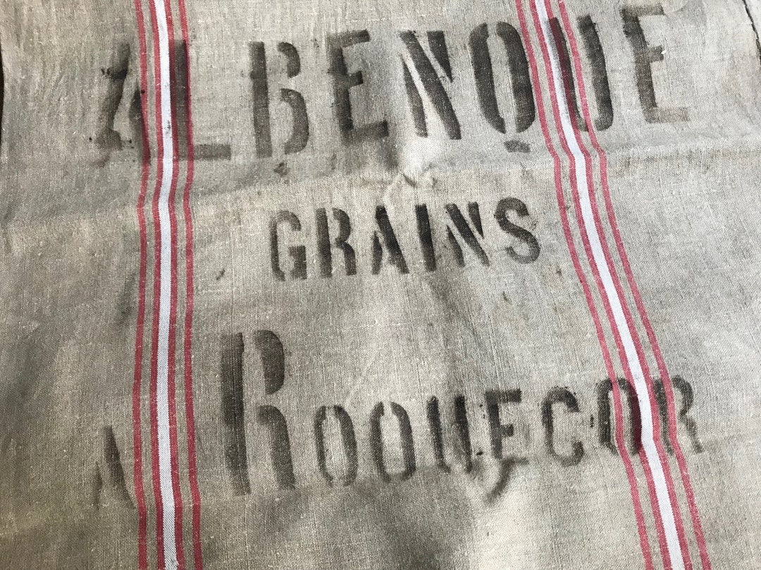 French Linen Grain Sack, Red White Stripe, Upholstery, Pillow Craft ...
