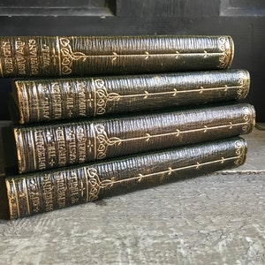 1900s Leather Linen Book Stack, the Works of Sir Walter Scott, Gilded ...