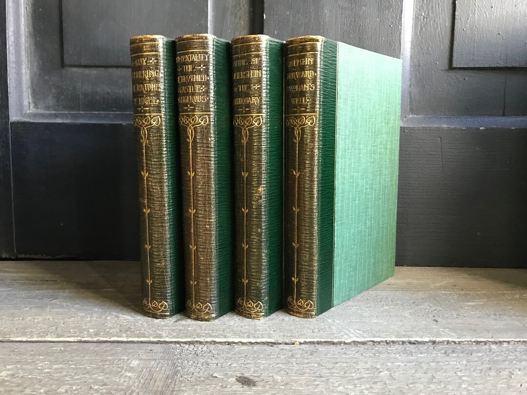 1900s Leather Linen Book Stack, the Works of Sir Walter Scott, Gilded ...