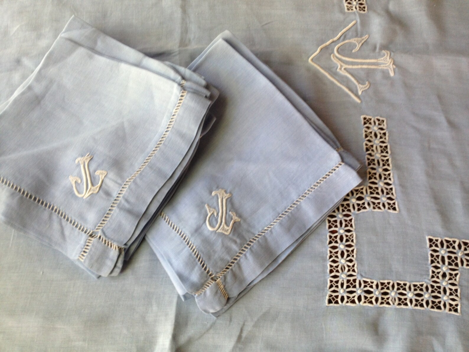 French Linen Tablecloth Napkin Set Blue Indigo, Set of 12 Dinner ...