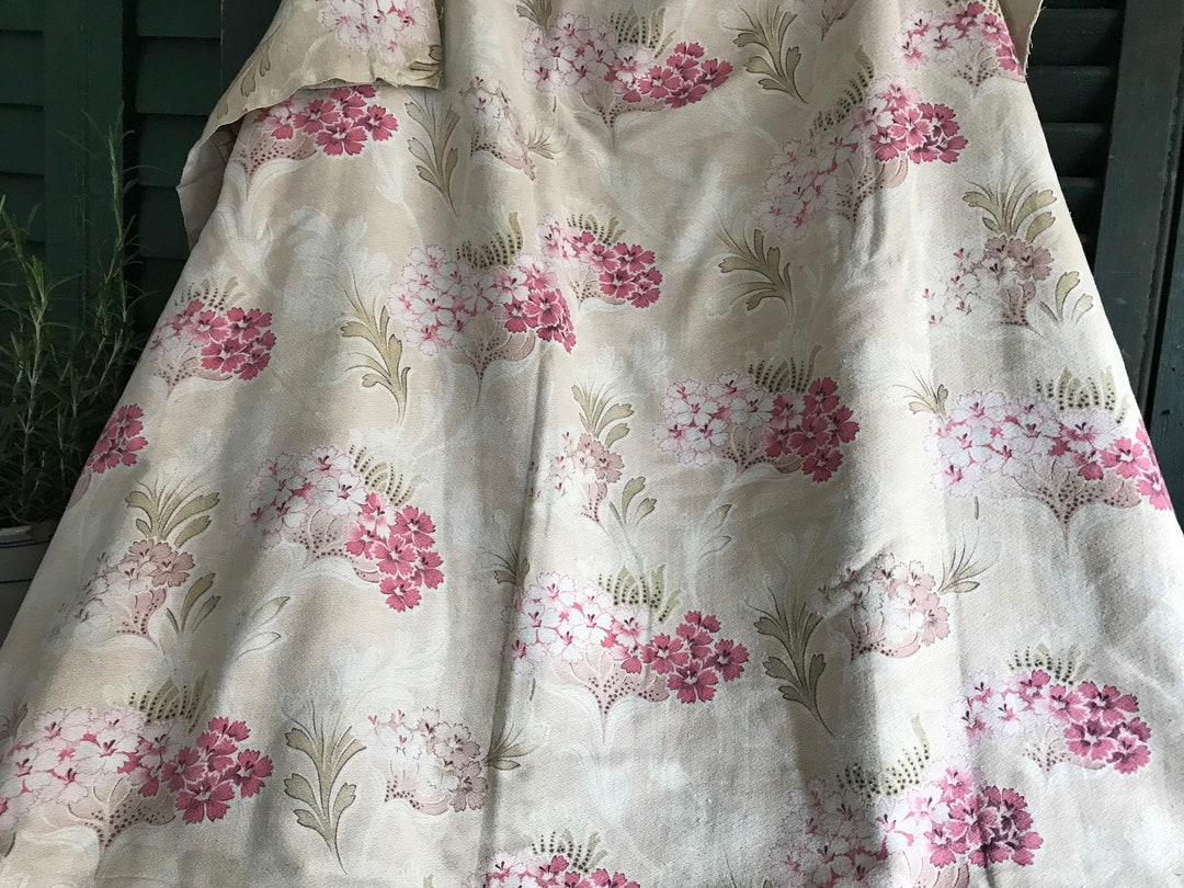 French Pink Floral Fabric, Cotton Cretonne Textile, Flowers Print ...