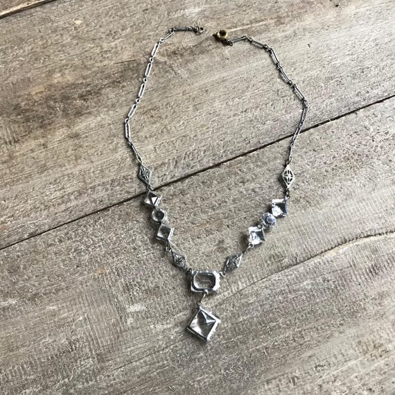 Art Deco Bezel Set Necklace, Open Back, Silver Tone, … - Gem