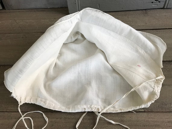 19th C French White Linen Peasant Bonnet, Rare Period… - Gem