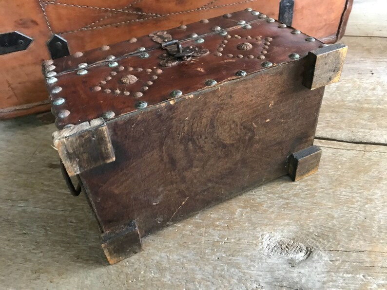 Rustic French Leather Document Box, Brass Cartouche, Porcelain Painted ...
