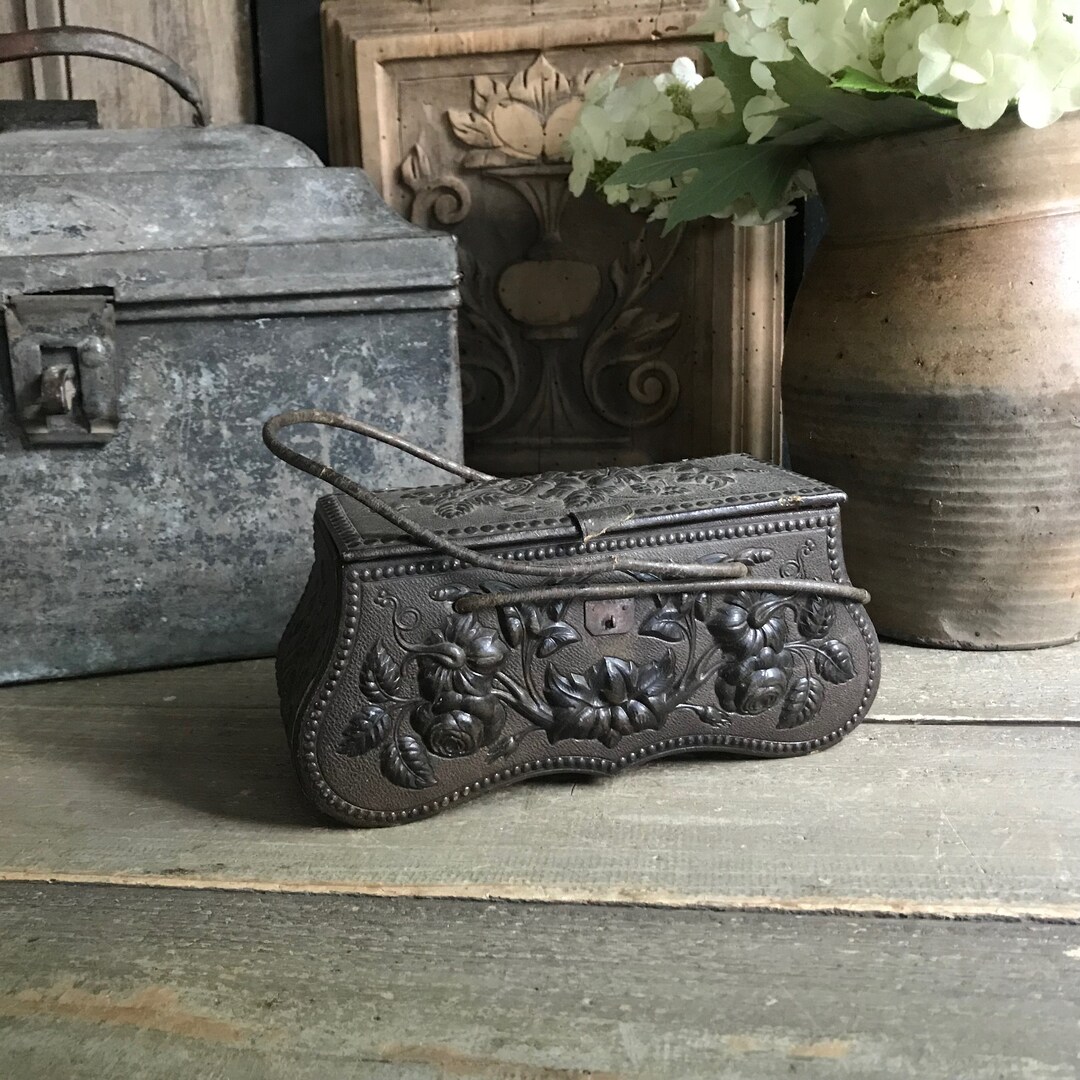 French Floral Embossed Leather Bag, Raised Relief Tooled, Writing ...