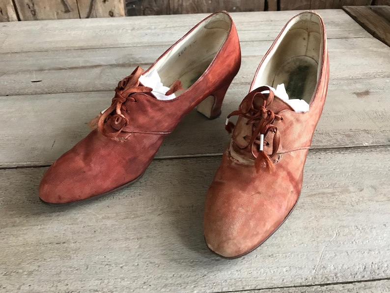Edwardian Oxford Heels Shoes Pumps Antique Fabric Lace Up | Etsy
